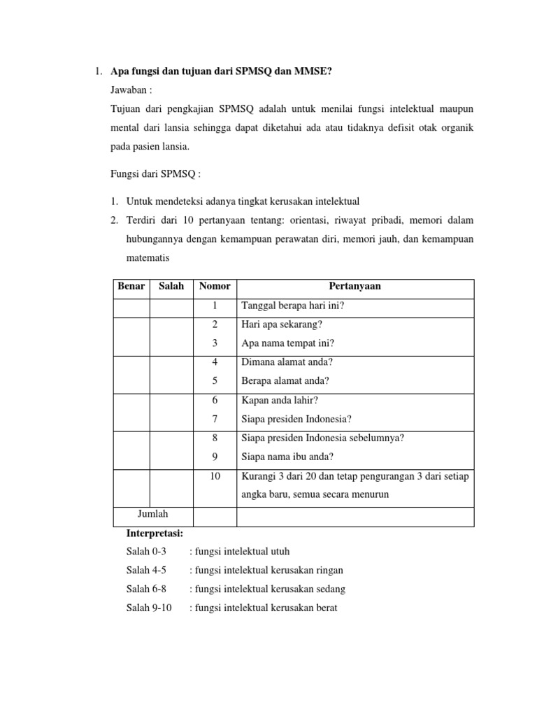 Apa Fungsi Dan Tujuan Dari SPMSQ Dan MMSE | PDF