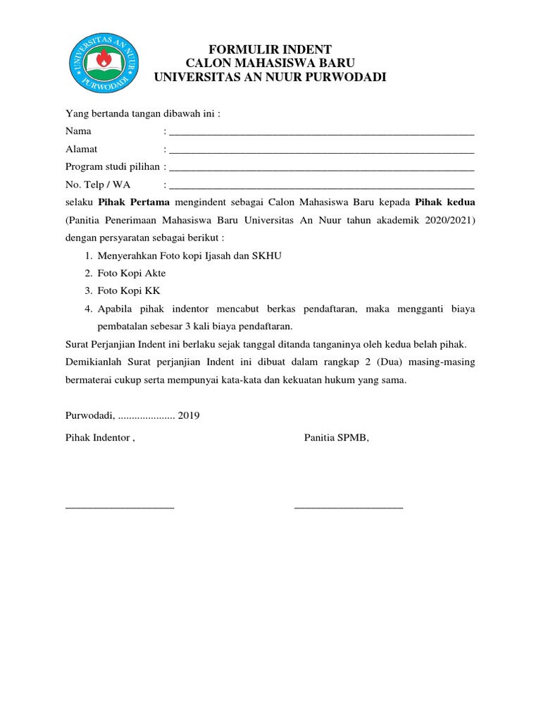 Contoh Surat Perjanjian Indent | PDF