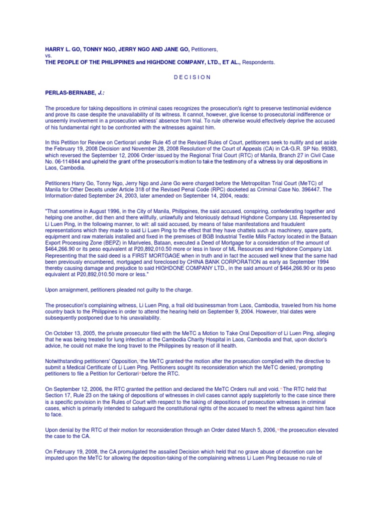 Go Vs People | PDF | Confrontation Clause | Deposition (Law)