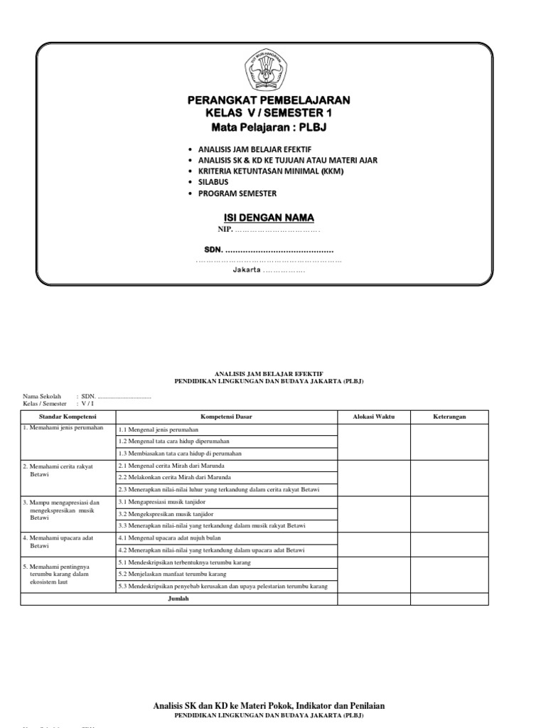 Rencana Pembelajaran PLBJ Kelas V | PDF
