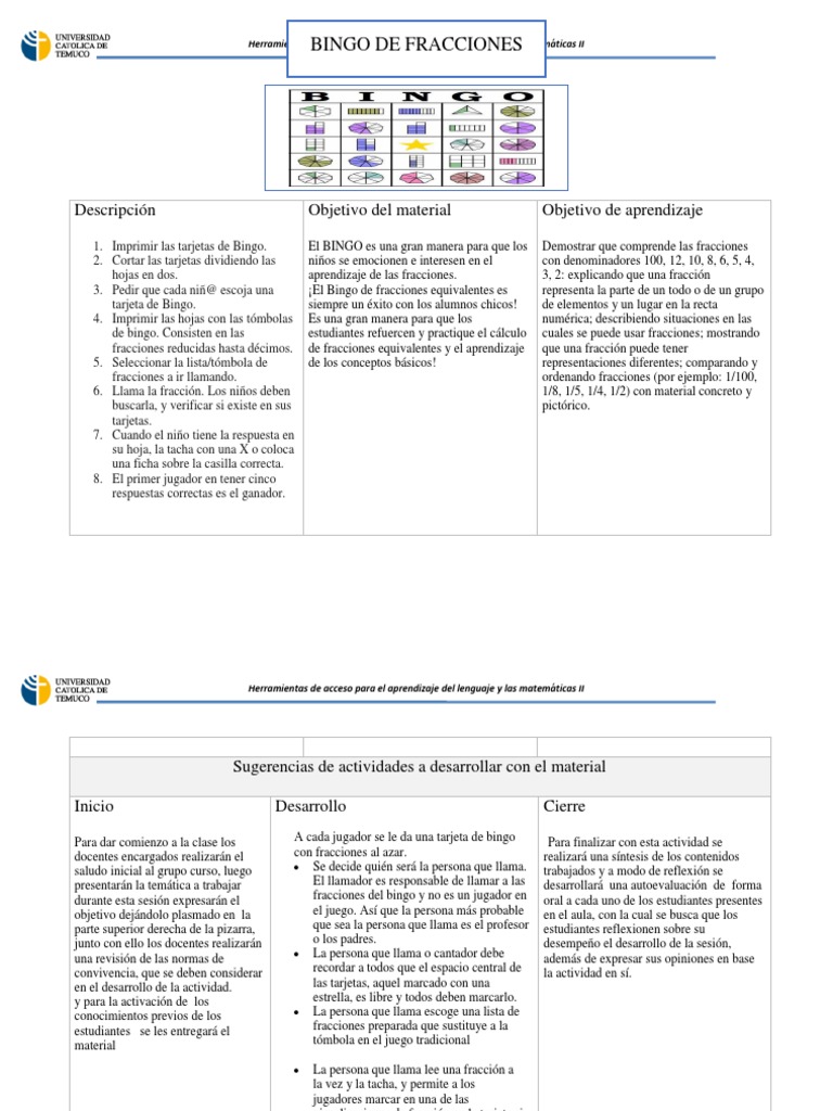 Bingo de Fracciones para Imprimir | PDF | Fracción (Matemáticas ...