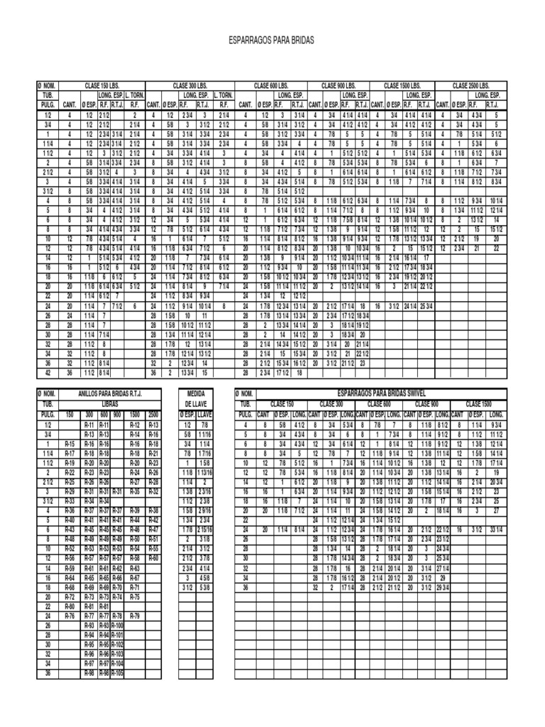 Esparragos y Anillos para Bridas RTJ | PDF | Tipos de misiles | Misil