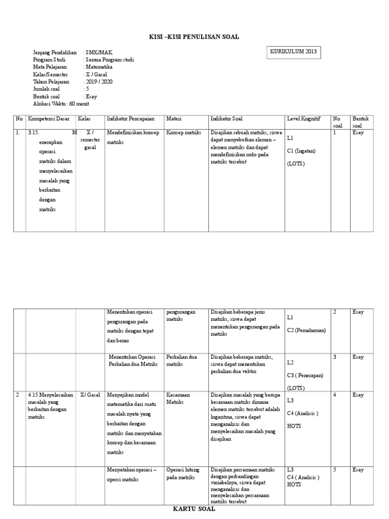 Evaluasi KD 3.15 Matriks - FITRI AMALIA | PDF