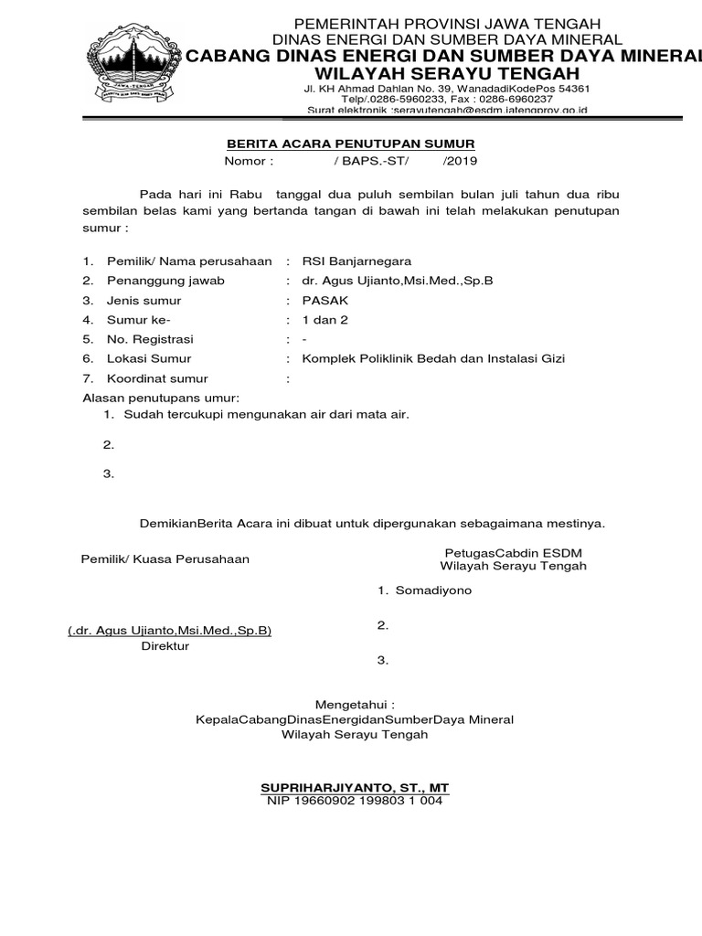 Berita Acara Penutupan Sumur Pasak | PDF