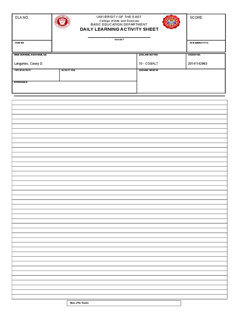 Dla Sheet Template 2019