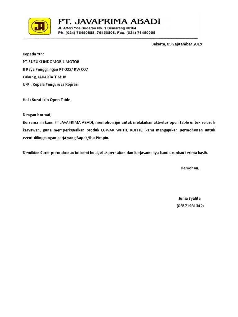 Surat Ijin Open Tabble | PDF