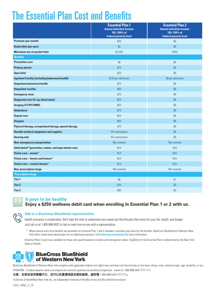 Essential Plan Costs & Benefits Overview | PDF | Blue Cross Blue Shield ...