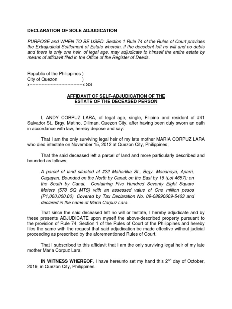 Affidavit of Self Adjudication | PDF