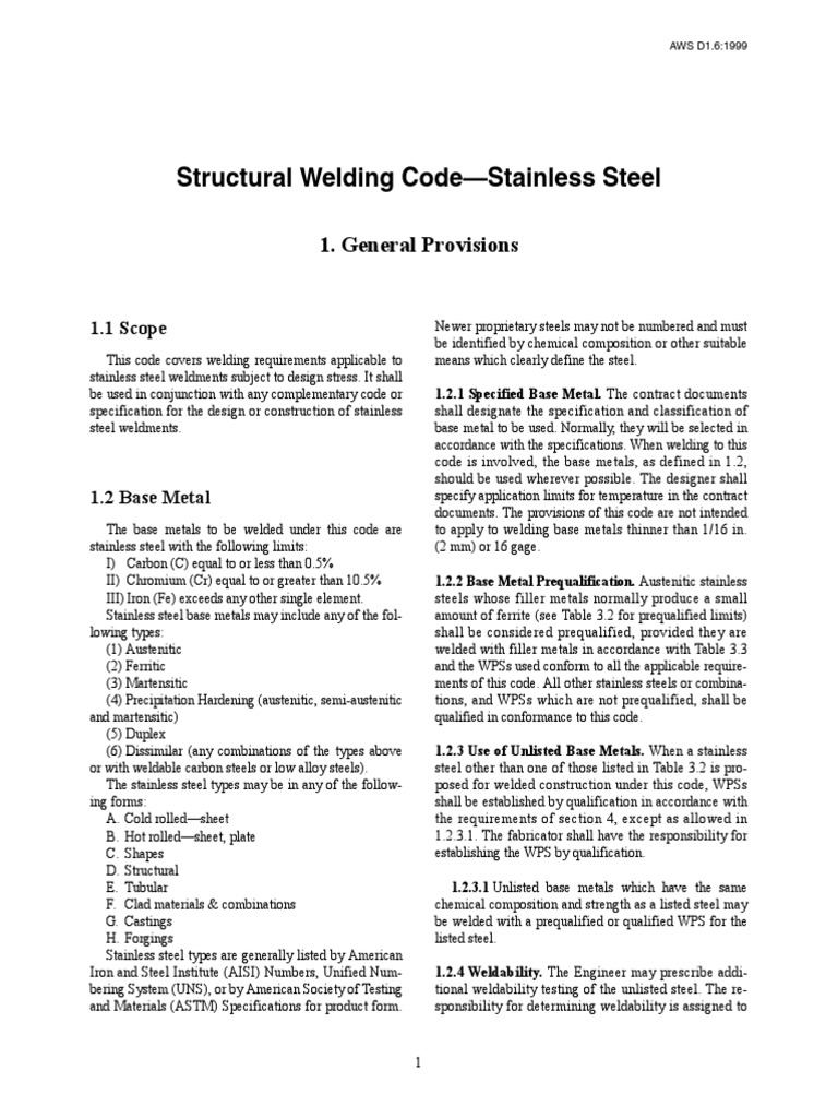 Structural Welding Code-Stainless Steel: 1. General Provisions | PDF ...