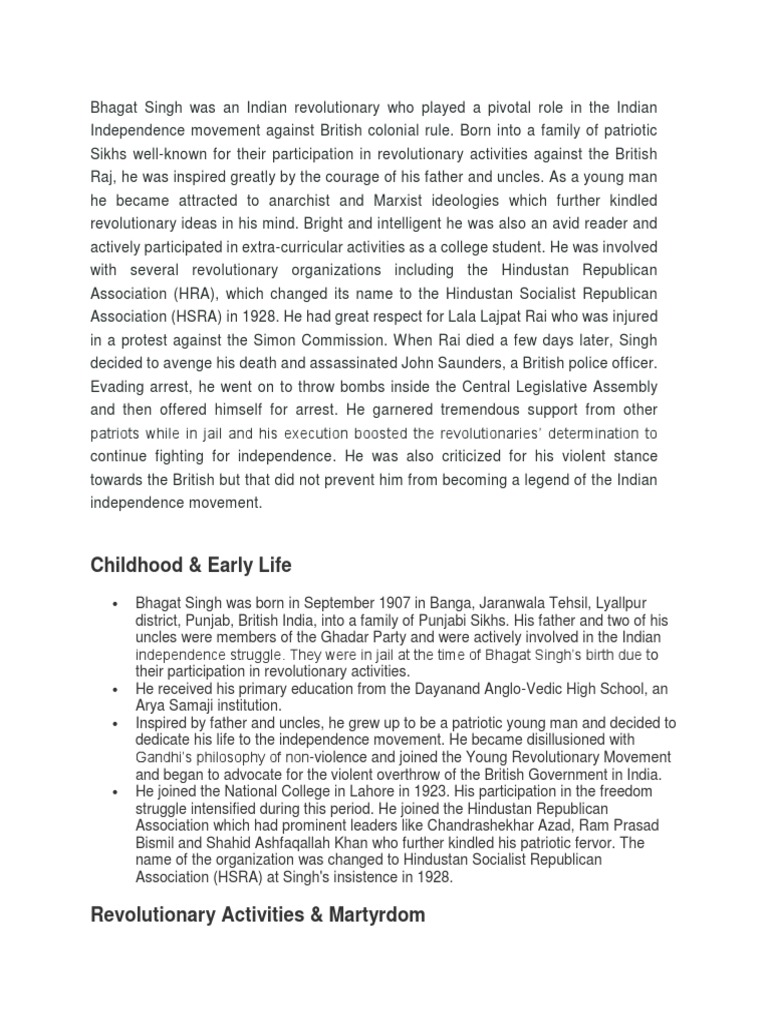 Bhagat Singh | PDF | Indian Nationalism | Indian Independence Movement