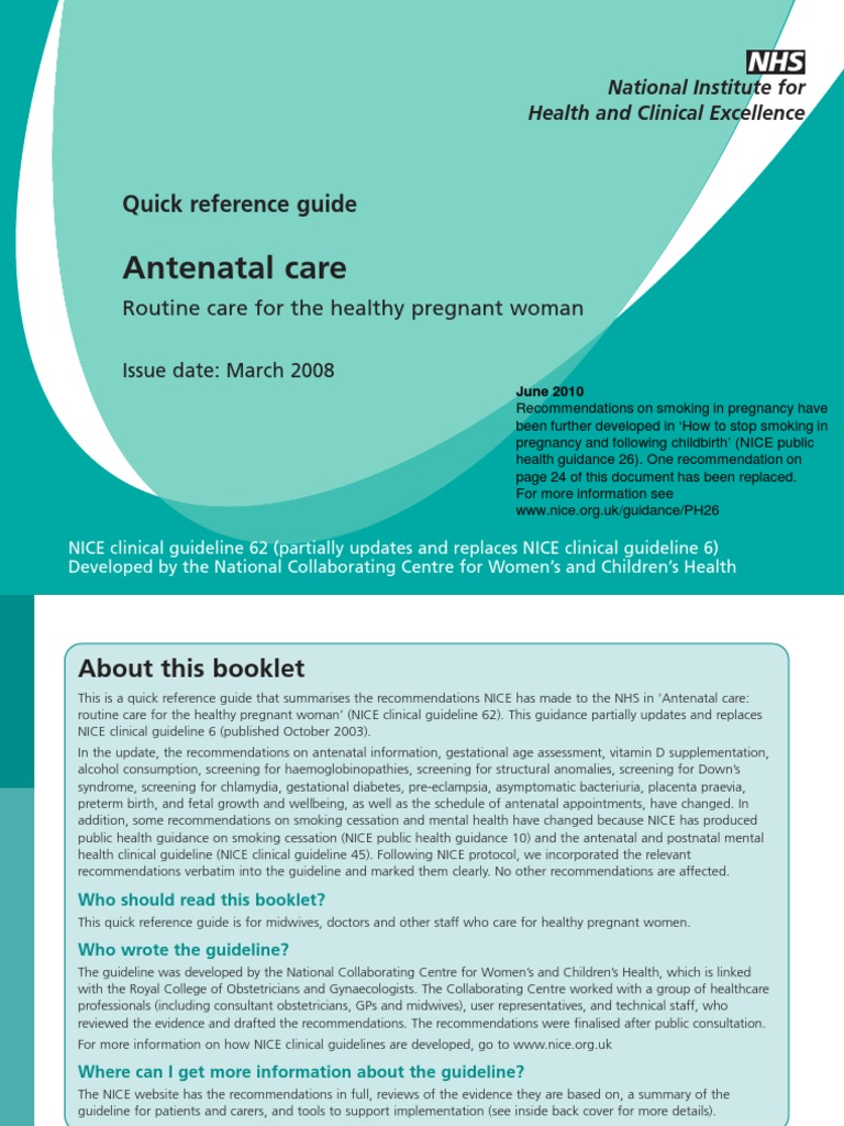Quick Guide - Antenatal Care NHS | PDF | Pregnancy | Human Reproduction