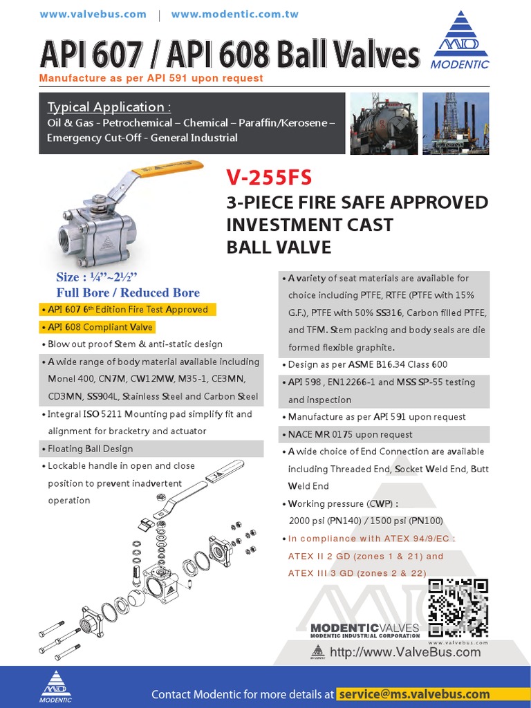 Api607 Api608 Ball Valves v255fs | PDF | Valve | Chemical Engineering
