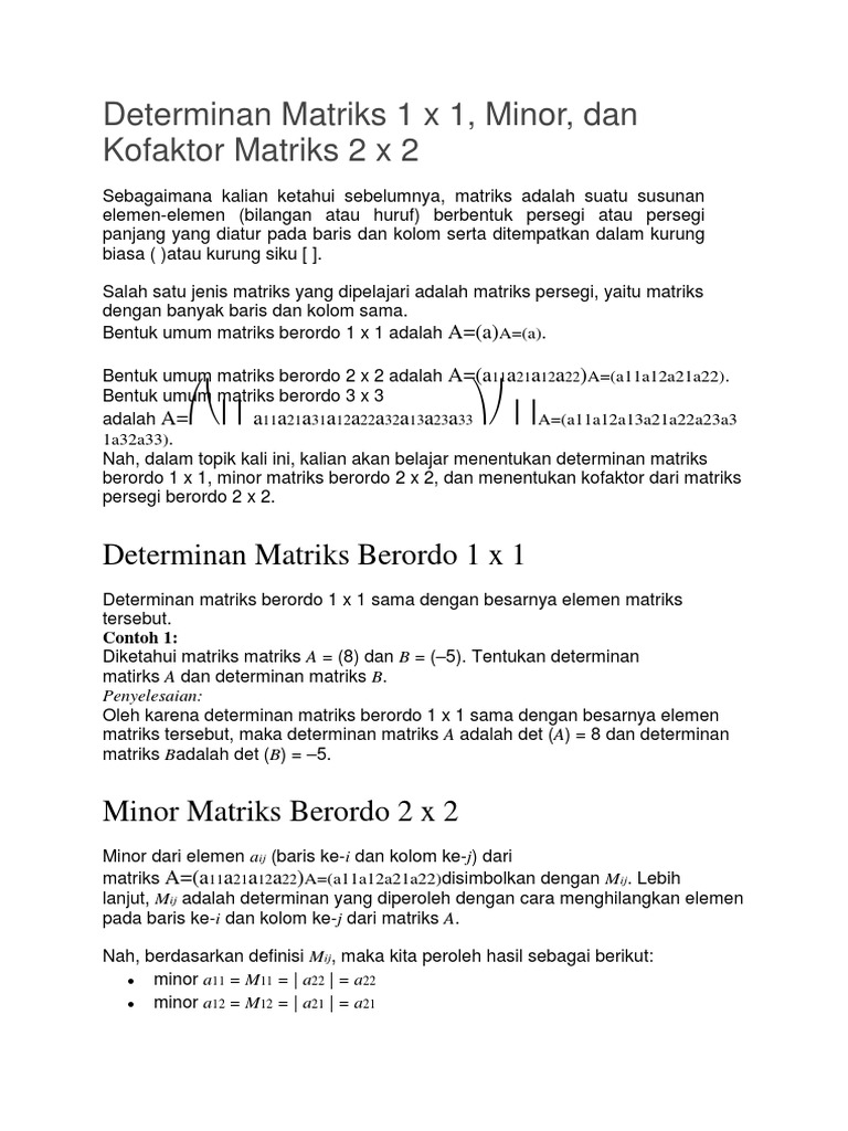 Determinan Matriks 1 X 1 | PDF | Metode & Bahan Ajar | Sains & Matematika
