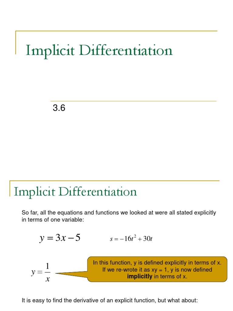 Implicit Differentiation | PDF | Tangent | Derivative