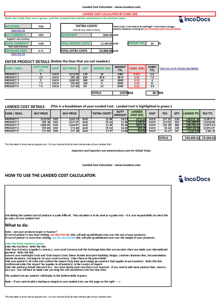 Landed Cost Calculator | PDF | Exchange Rate | Imports