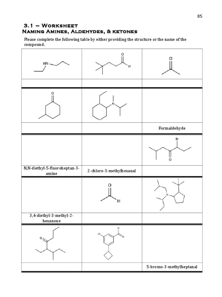 Worksheet - Naming Organic Compounds | PDF | Ketone | Aldehyde
