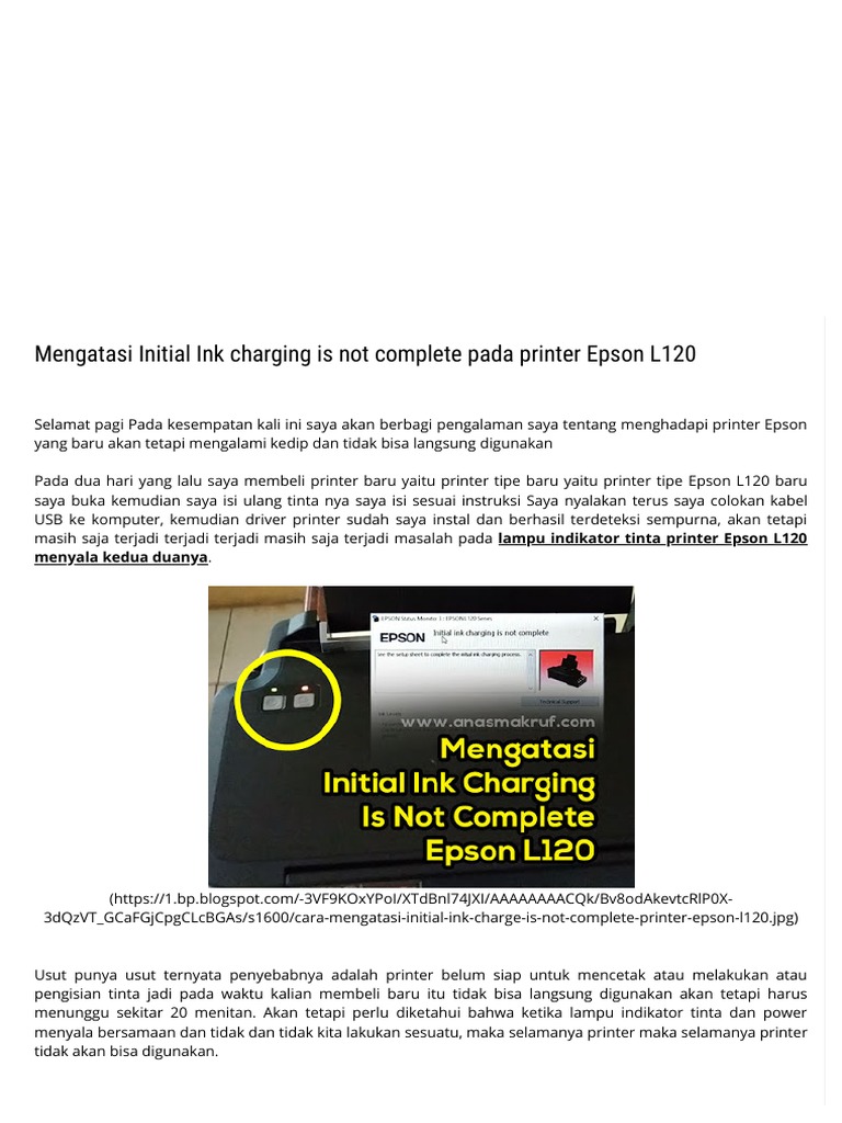 Mengatasi Initial Ink Charging Is Not Complete Pada Printer Epson L120 ...