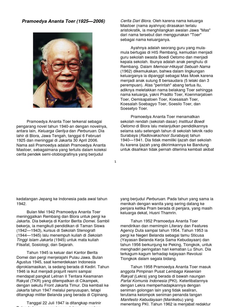 BIOGRAFI Pramoedya Ananta Toer | PDF