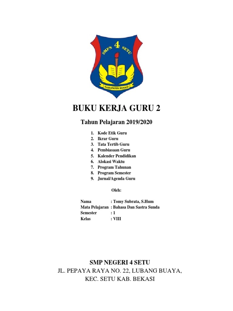Cover Buku Kerja Guru SMPN 4 Setu | PDF | Seni & Disiplin Bahasa