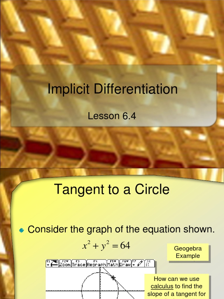 Implicit Differentiation: Lesson 6.4 | PDF | Geometry | Analysis