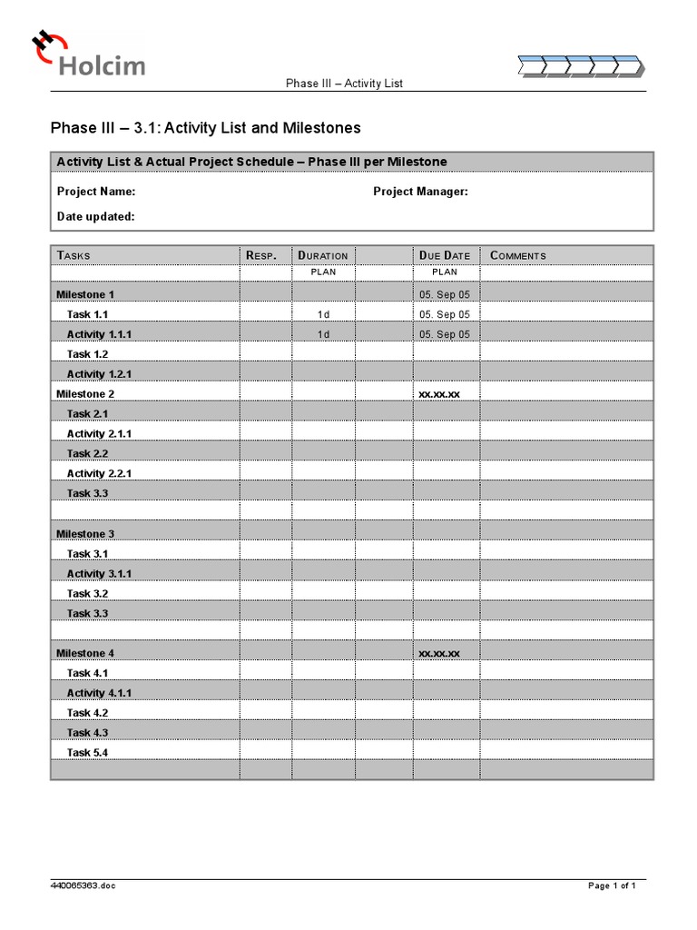 Activity List - PMA Phase III v4.0 | PDF