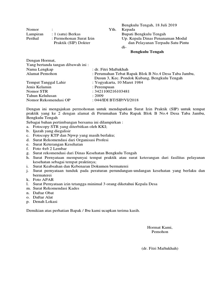 Surat Permohonan Sip | PDF