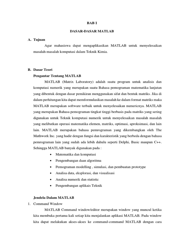 Laporan Komputasi Proses Bab 1 Dasar Dasar Matlab | PDF