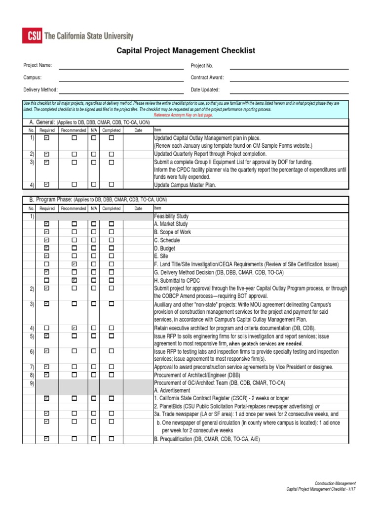 PPR Capital Project Management Checklist | PDF | Construction ...