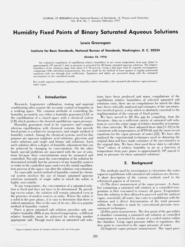 Humidity Fixed Points of Salt Solutions | PDF | Relative Humidity ...