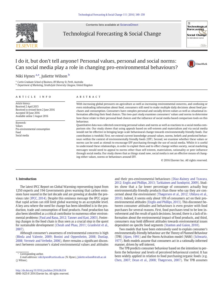 Technological Forecasting & Social Change: Niki Hynes, Juliette Wilson | PDF | Behavior ...