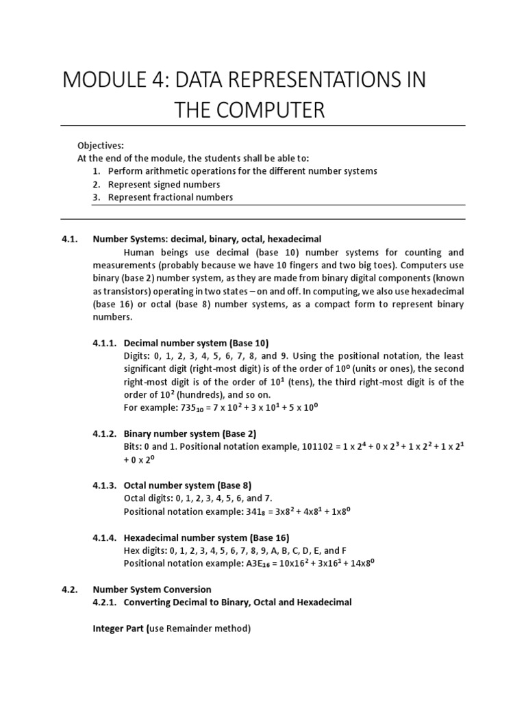 Data Representation | PDF | Decimal | Multiplication