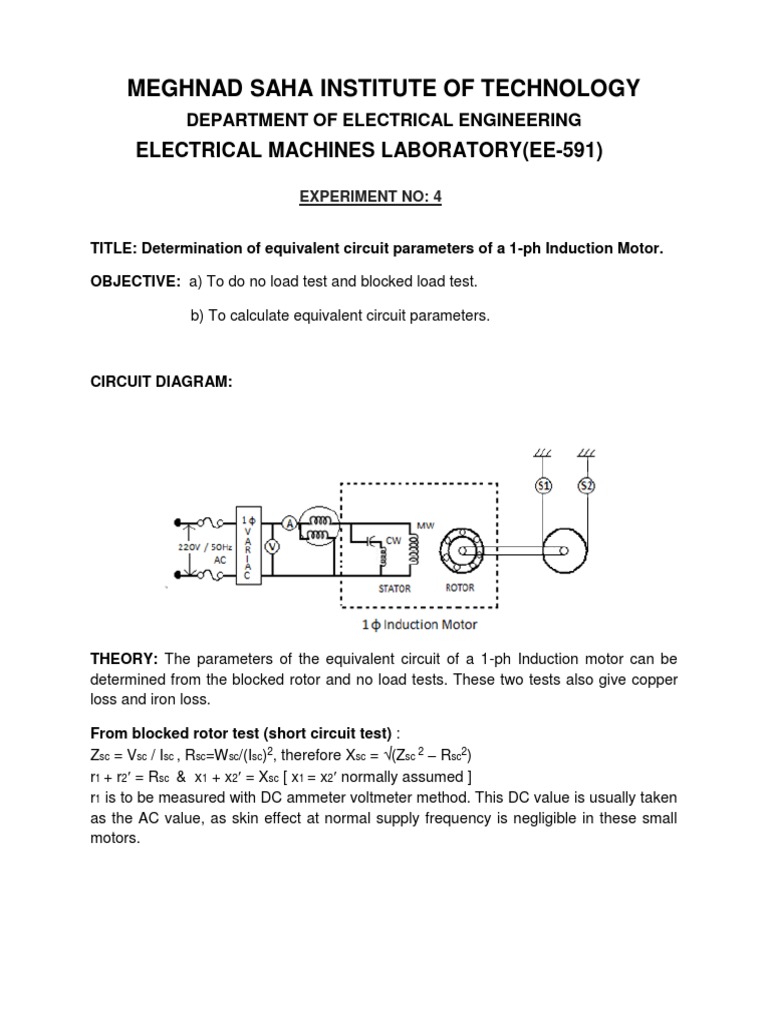 13 Determination of Equivalent Circuit Parameters of A 1-Ph Induction ... 13 Determination of Equivalent Circuit Parameters of A 1-Ph Induction ...