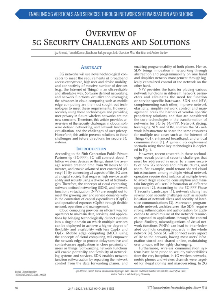 Overview of 5g Security Challenges and Solutions 2018 | PDF | Computer ...
