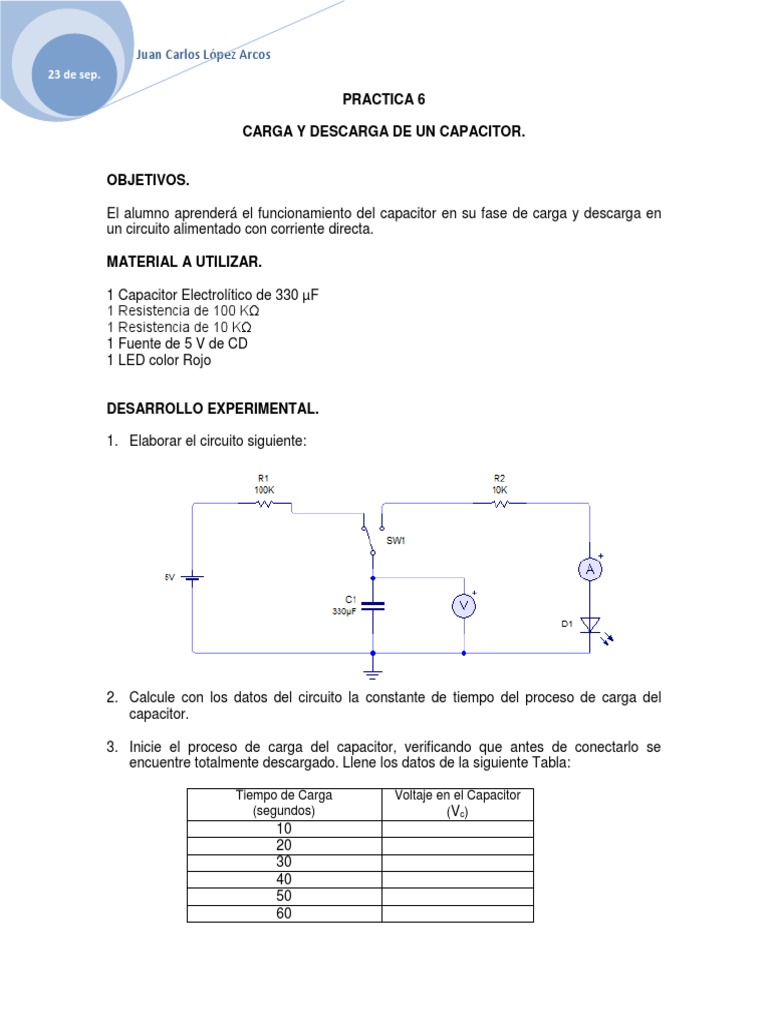 Practica 3 - 4a - Carga y Descarga de Un Capacitor | PDF | Condensador | Electricidad