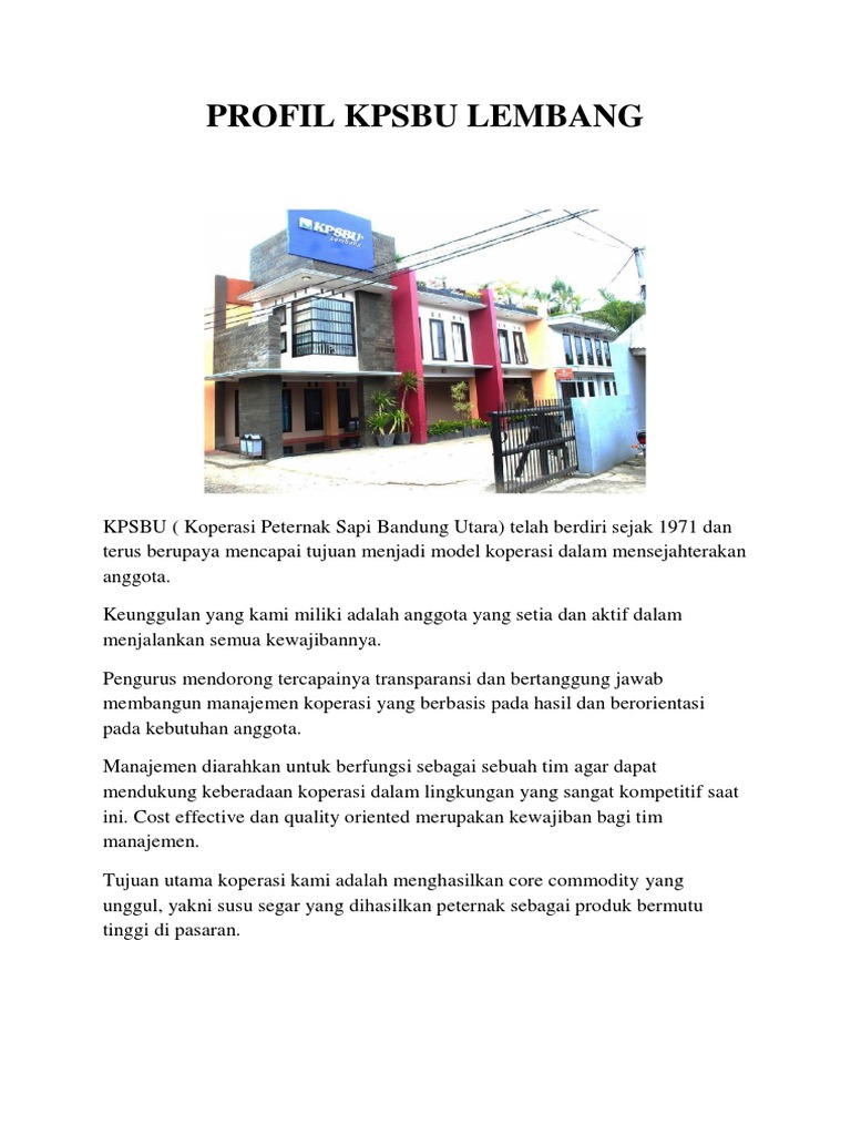 KPSBU Lembang: Koperasi Susu Unggul | PDF