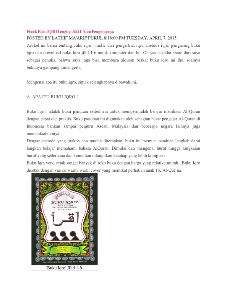 Ebook Buku IQRO Lengkap Jilid 1 | PDF