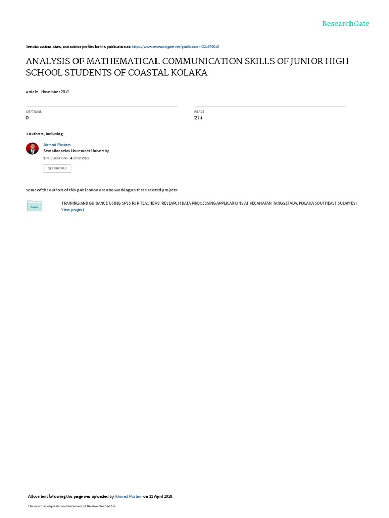 Analysis of Mathematical Communication Skills of Junior High School ...