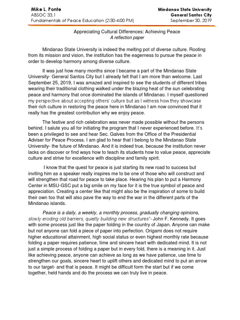 PEACE Reflection | PDF