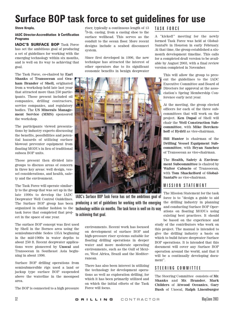 Surface BOP Task Force To Set Guidelines For Use: 32 May/June 2003 ...