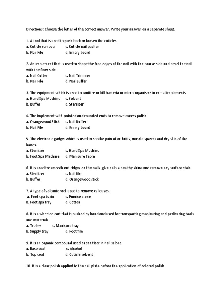 Quiz For Tle Nail Care | PDF