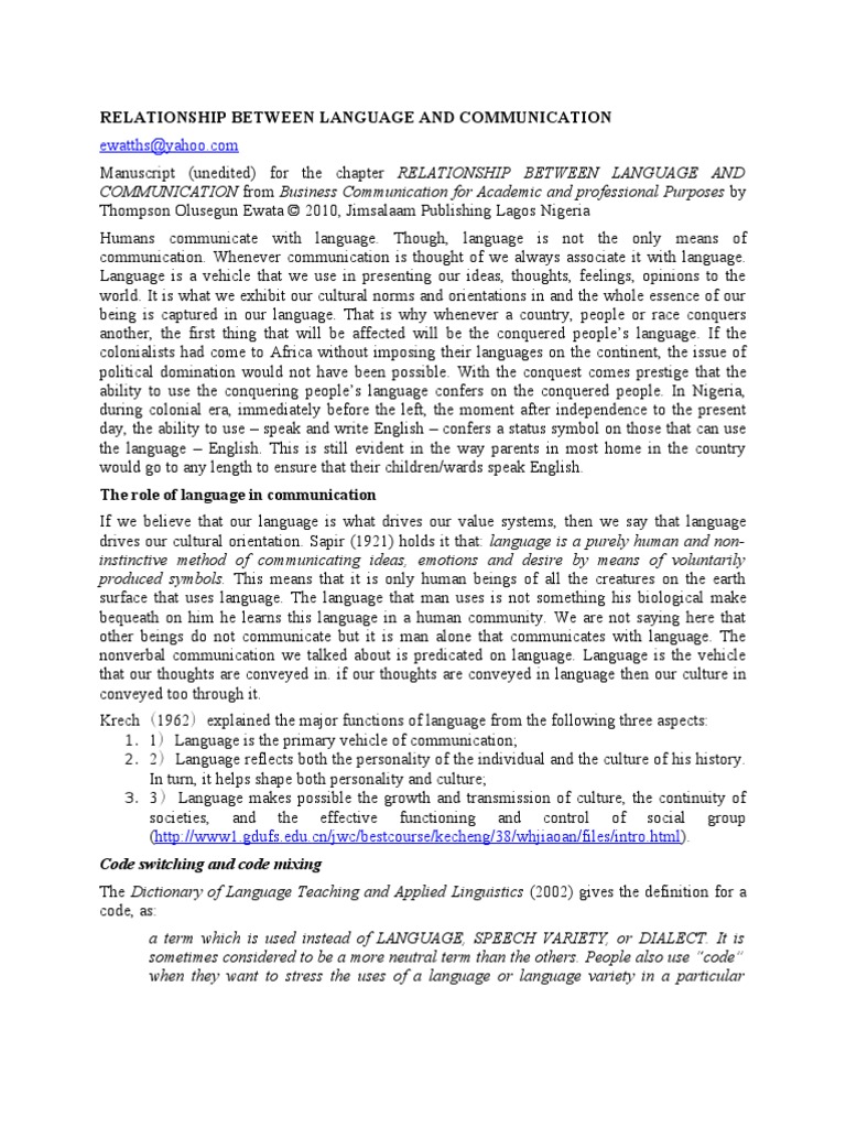 Relationship Between Language and Communication | PDF | Multilingualism ...