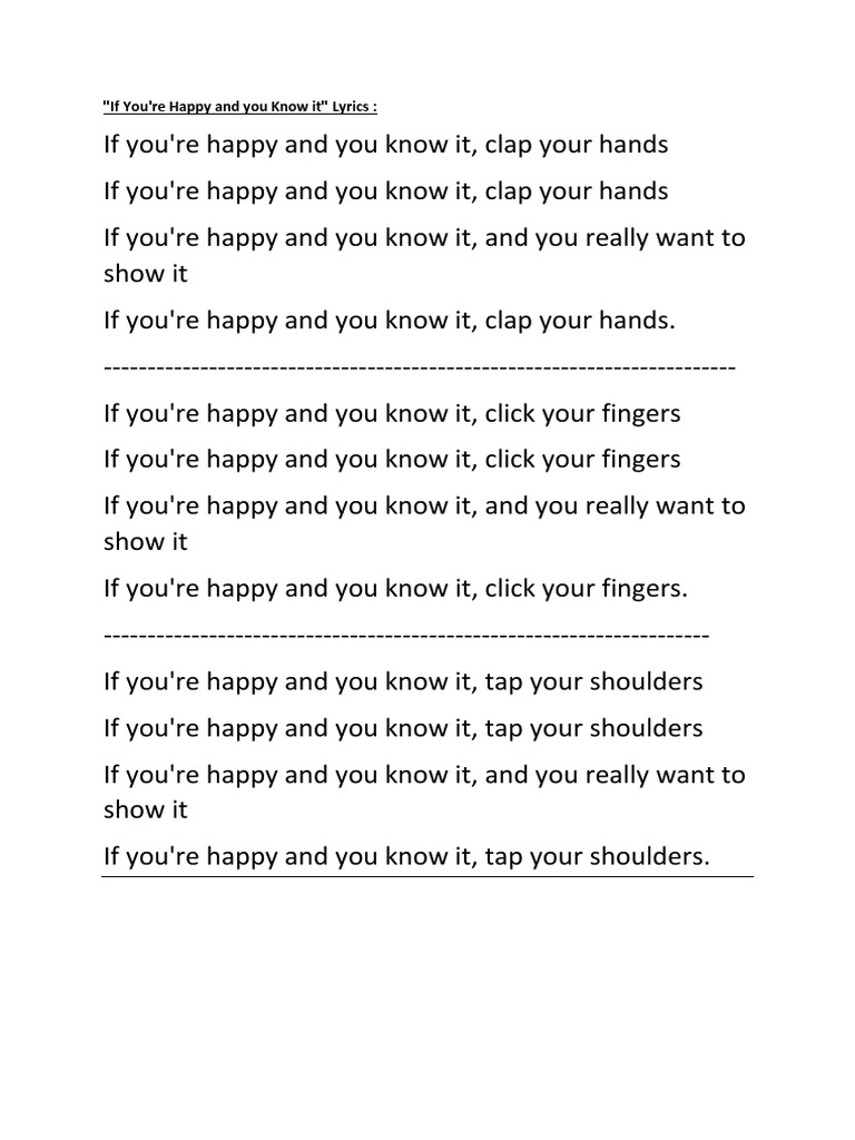 If You Are Happy Clap Your Hand | PDF | American Music Articles Needing ...