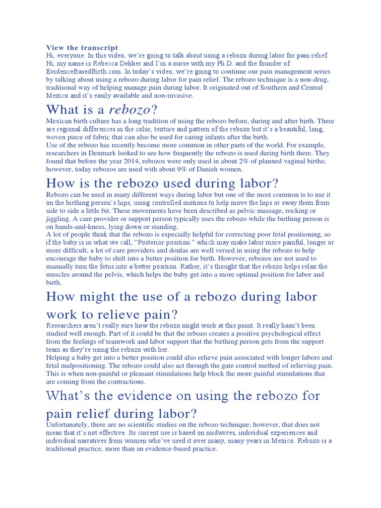 The Benefits and Proper Use of the Rebozo During Labor | PDF | Pelvis ...