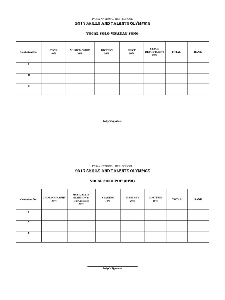 Judge Sheet Cultural | Download Free PDF | Performing Arts | Entertainment