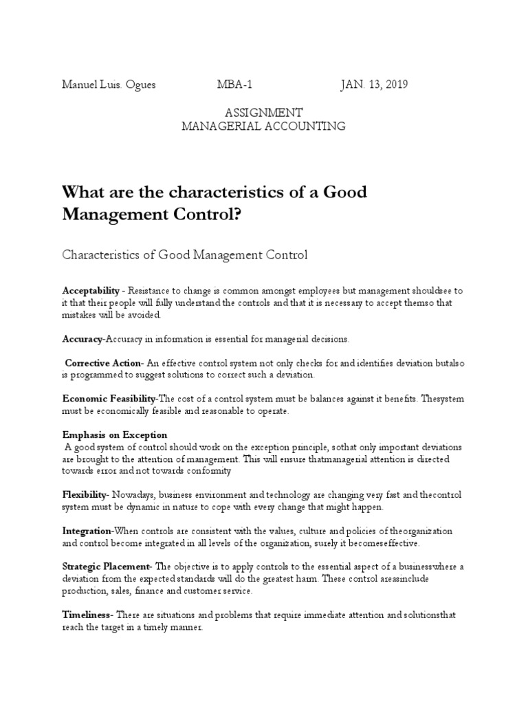 What Are The Characteristics of A Good Management Control | PDF ...