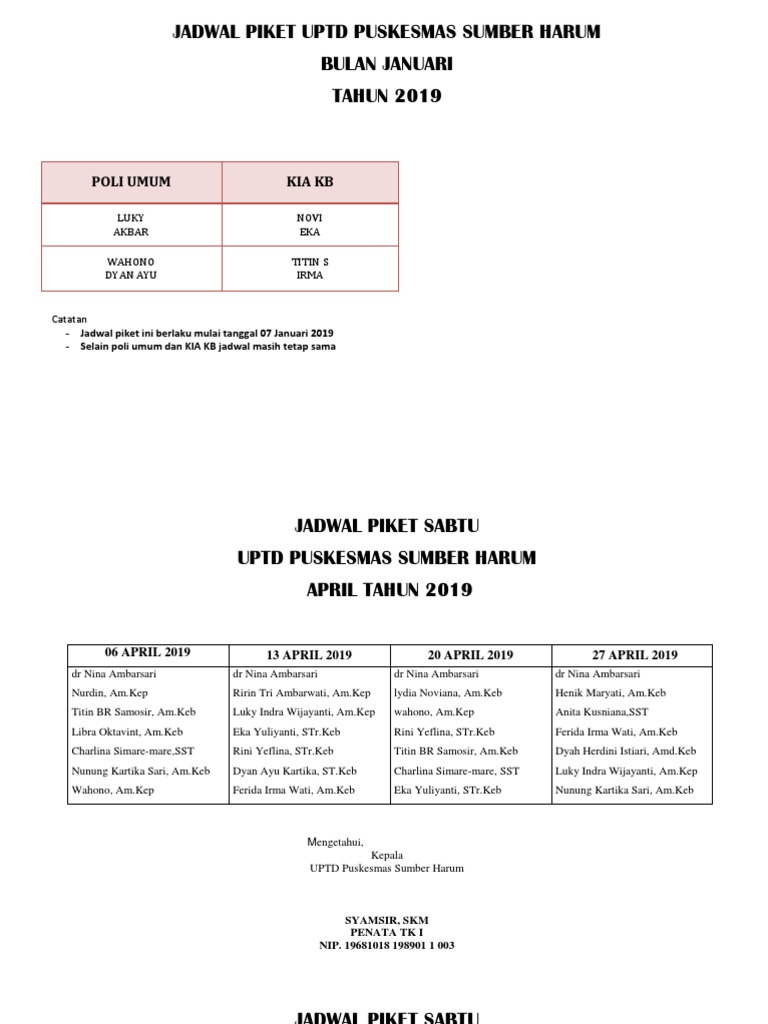 Contoh Jadwal Piket | PDF