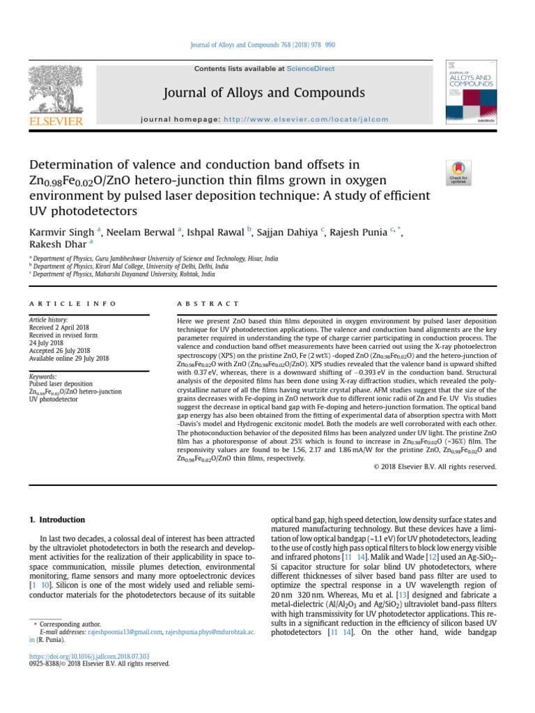 Determination of Valence and Conduction Band Offsets | PDF | Zinc Oxide ...
