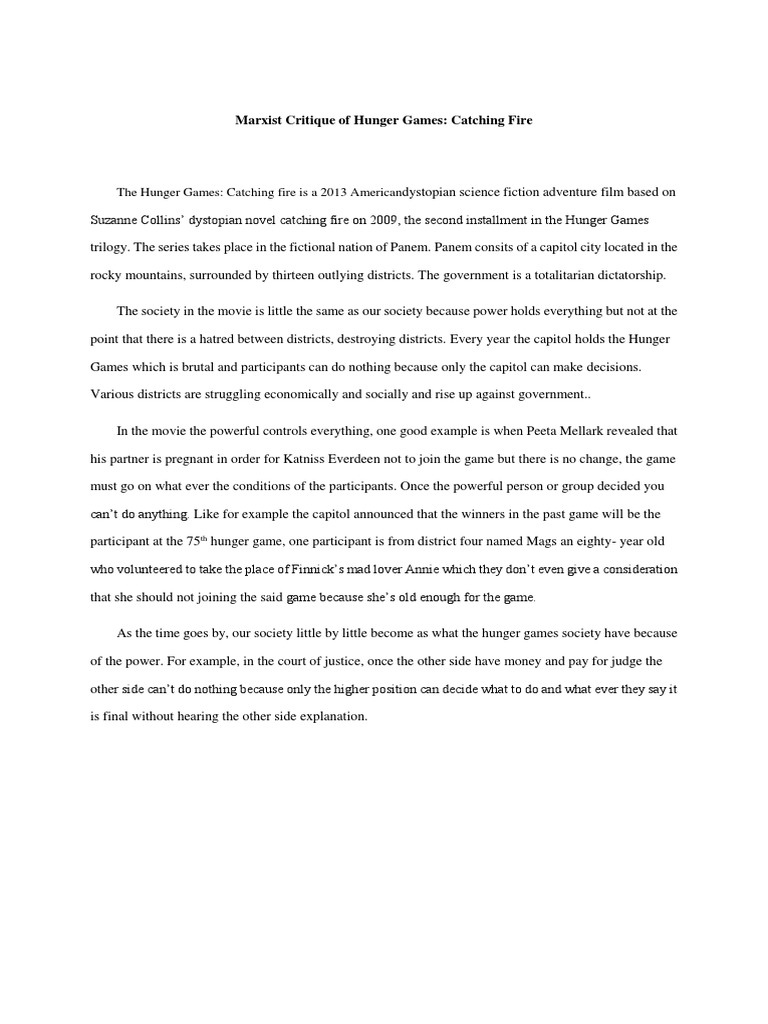 Marxist Critique of Hunger Games | PDF | The Hunger Games | Violence