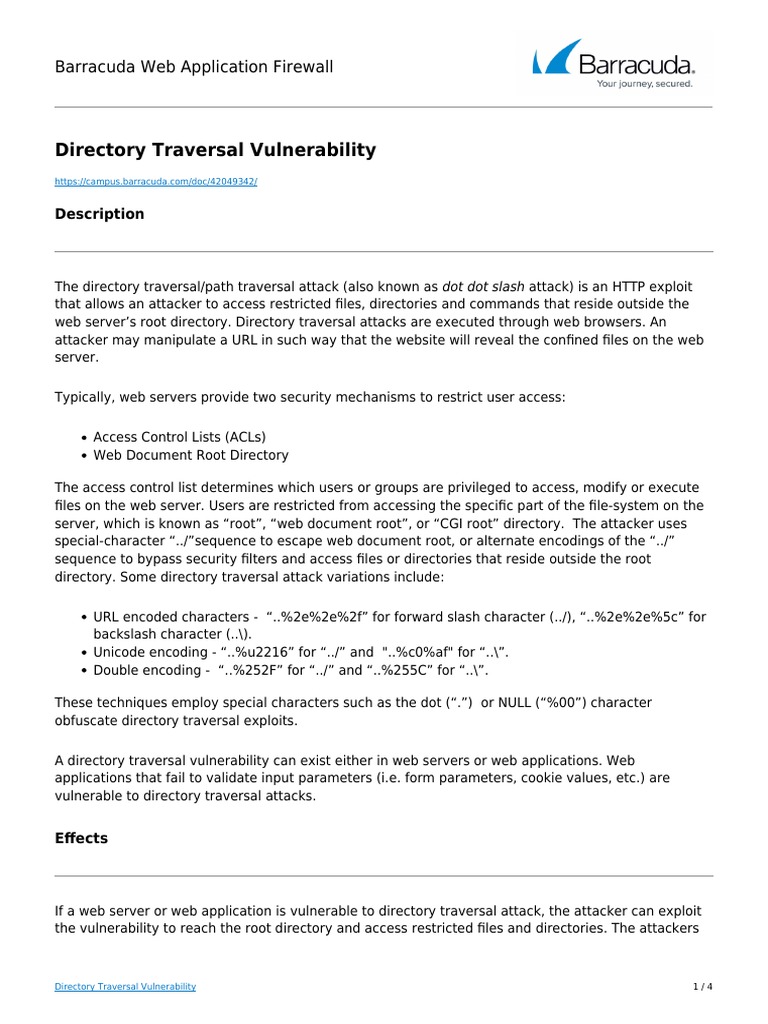 Directory Traversal Vulnerability: Barracuda Web Application Firewall | PDF | Web Server ...