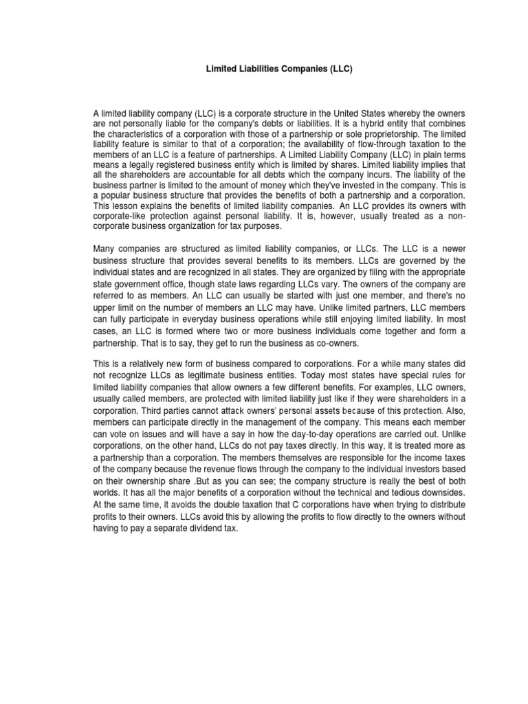 Understanding Limited Liability Companies | PDF | Limited Liability ...